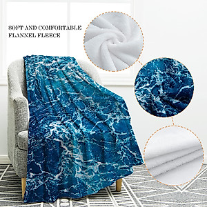 Jekeno Wave Blanket Blue Sea Wave Print Throw Blanket Lightweight Cozy Soft Print Warm for Kids Teens Gift 50"x60"