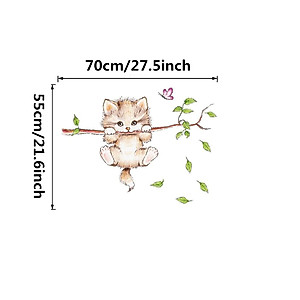 Cartoon Cute Cat On The Tree Branches Wall Decals, Removable Kitty Wall Stickers Decor Decal for Bedroom Wall Art Decoration