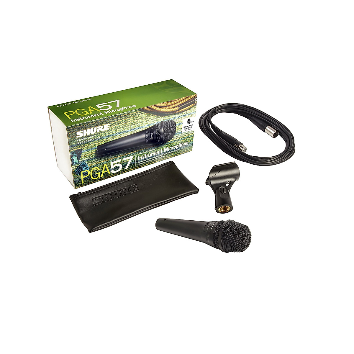 Shure PGA57 Dynamic Microphone - Professional Quality Instrument Mic with Cardioid Pick-up Pattern, 3-in XLR Connector, 15' XLR-to-XLR Cable, Stand Adapter and Zipper Pouch, (PGA57-XLR)