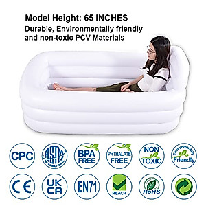 HIWENA Inflatable Portable Bathtub, White Durable Soaking Bath Tub with Large Backrest, Freestanding Inflatable Pool Bathroom Home Spa