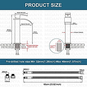 Midanya Tall Waterfall Bathroom Bowl Vessl Sink Faucet Matte Black Single Handle Single Hole Deck Mount Mixer Tap with Large Rectangular Spout Sink Faucet Lavatory Vanity