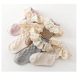 FYLuoke Baby Toddler Ruffle Lace Socks Girls Uniform Stockings Infants Casual Cotton Cute Princess Frilly Dress Socks(0-6T) (0-12 Months, Frilly-0A)