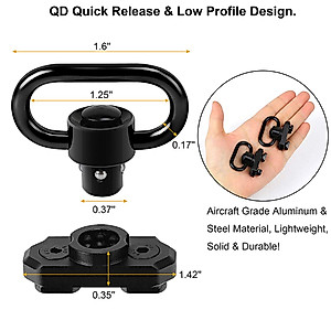 REERON 2 Point Sling & Mloc Sling Mount - Adjustable Extra Long Two Point Traditional Rifle Sling with 2 Pack 1.25" QD Sling Swivels Mounts for M Lock Rail System (2 Pack Mloc Sling Mounts)