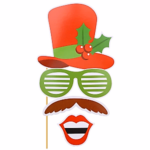 Christmas Photo Booth Props 32Pcs（Upgraded Version）, Merry Christmas Party Pose Sign, Red and Green Christmas Party Supplies Decorations for Kids Adults