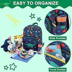 RAVUO Dinosaur Backpack, Water Resistant Cute Lightweight Small Backpack for Little Kids Boys Kindergarten Preschool Bookbag Toddler Backpack with Chest Strap