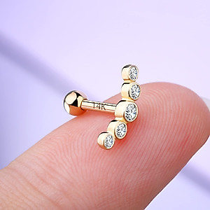 MeIighting 14K Gold Helix Earrings 16G Clear CZ Cartilage Earrings Tragus Piercing Earrings Stud Earring Body Piercing Jewelry