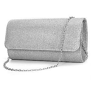 Vgift Purses for Women Evening, Formal Envelop Clutch Shiny Glitter for Party Wedding, Silver