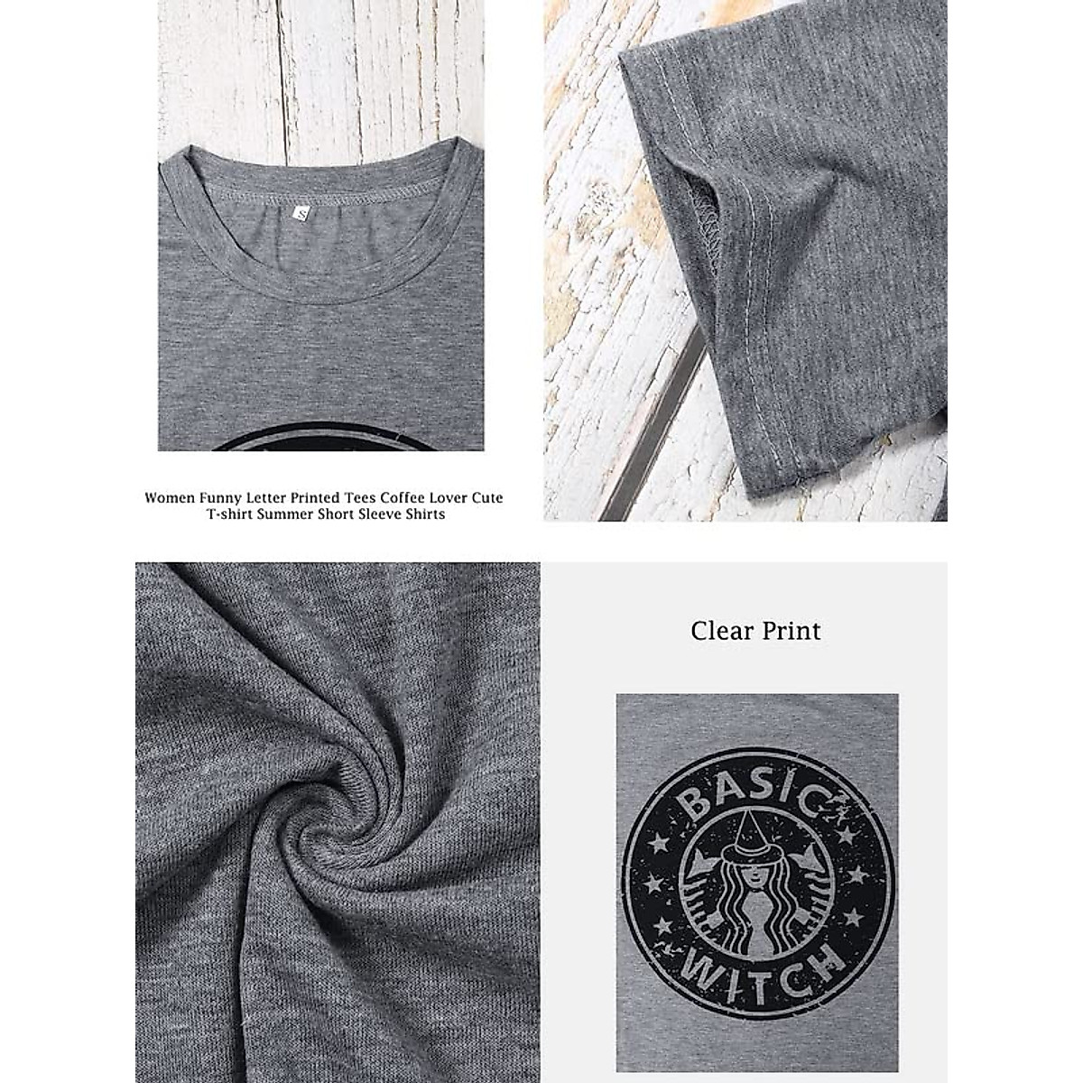 OUNAR Basic Witch Coffee T Shirts for Women Halloween Graphic Letter Print Shirt with Funny Sayings Casual Tee Tops