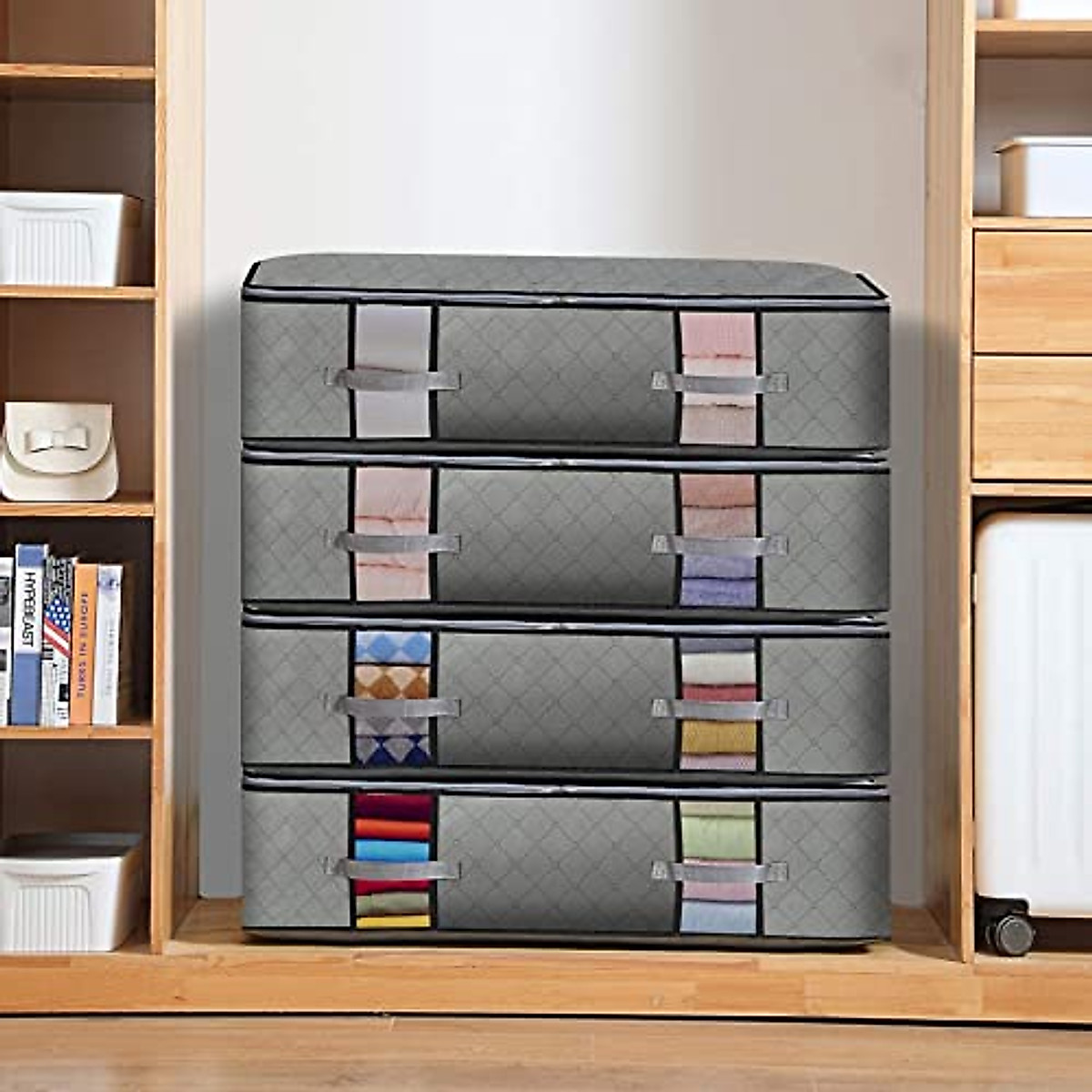 CROWN Under Bed Storage Bags (2 Pack) 8" Height| 90L, 38"x17" Clothes Organizer | Underbed Storage | Blanket Storage | Under the Bed Storage | Bedroom Organization Storage | Underbed Storage Container