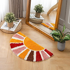 Sun Bath Mat,Boho Bath Mat,Half Circle Bath Mat,Half Circle Rug,Rainbow Bath Mat,Sun Rug,sun bathroom rug,Rainbow Door Mat 30x16 Inch, Non Slip Floor Mat for Home Bathroom Kitchen Entrance