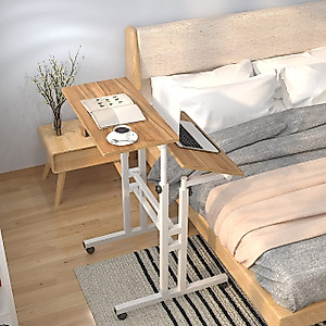 DlandHome Mobile Standing Desk Stand Up Desk Rolling Desk, Stand Sit Desk Mobile Computer Desk Adjustable Standing Desk 23.6inches Table Workstation Mobile Desk Cart Tray Oak