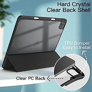 JETech Case for iPad Pro 12.9-Inch (2022/2021/2020/2018) with Pencil Holder, Clear Transparent Back Shell Slim Stand Shockproof Tablet Cover, Auto Wake/Sleep (Black)