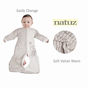 NATUZ Baby Wearable Blanket Long Sleeve Tog 2. Toddler Sleeping Sack With Arms 3-6T Long Flannel Velour Child Large XL Sleeping Bag Warm Soft Sleeper Grey Unisex