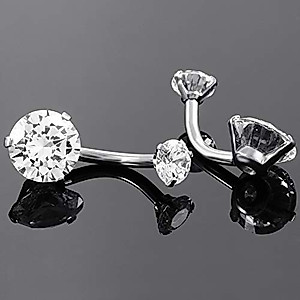 Gabry&jwl 14G Belly Button Rings 316L Stainless Steel Navel Rings for Women CZ Belly Rings Belly Piercing Jewelry(Equipped with Alternate Top Zircon)(Clear)