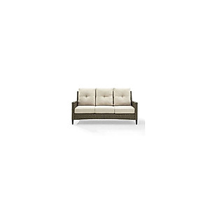 HonmeStock Urban Oasis Plush Upholstery Fabric Classic Outdoor Wicker High Back Sofa Oatmeal/Light Brown - 28" D x 77.13" W x 37.5" H