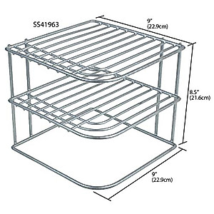 Home Basics Heavy Weight Vinyl Coated 3 Tier Steel Smart Kitchen Cabinet Corner Storage Shelves and Raised Counter Shelf Racks Organizer, Silver
