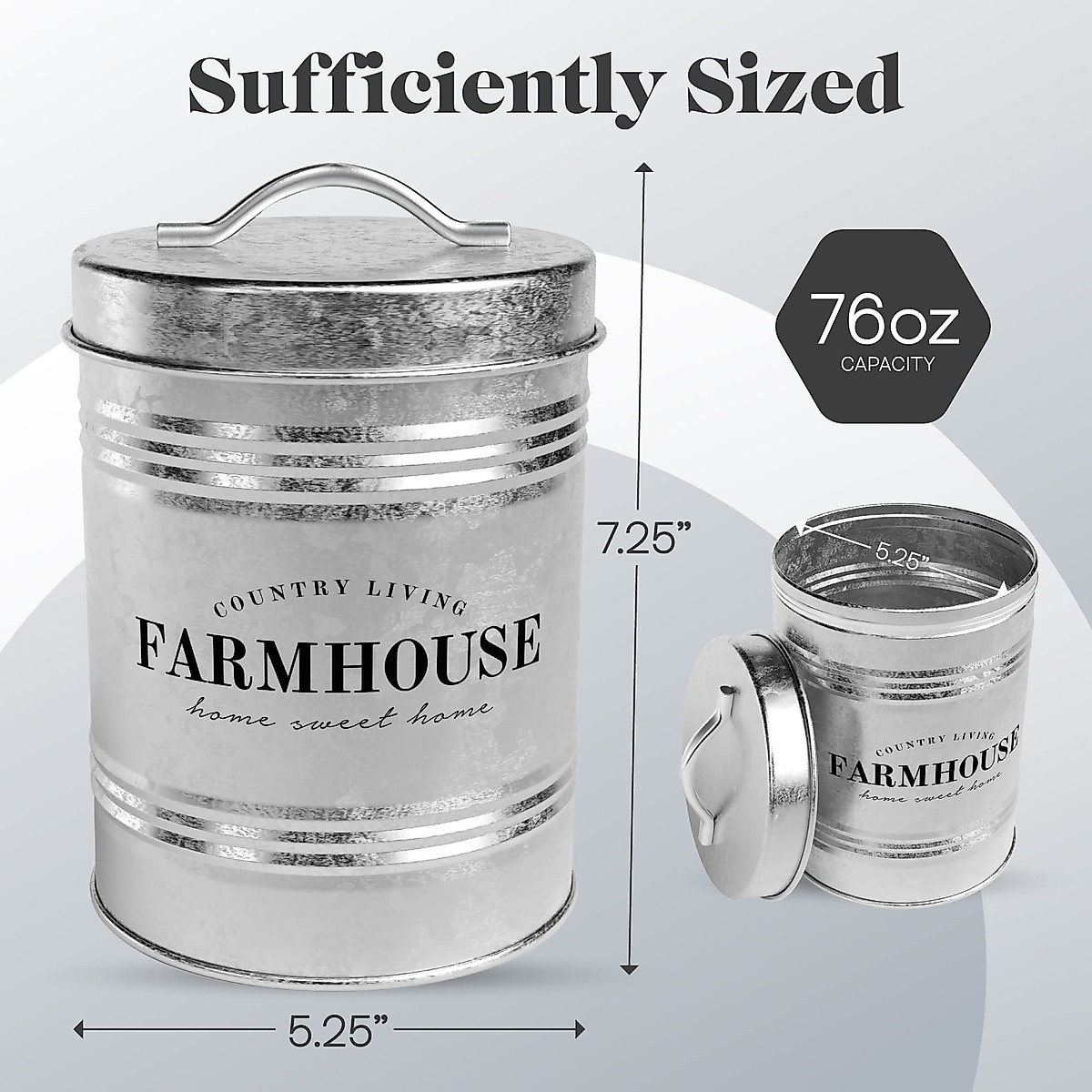 Amici Home Farmhouse Galvanized Canister Canister-76 oz, 76 oz, Gray