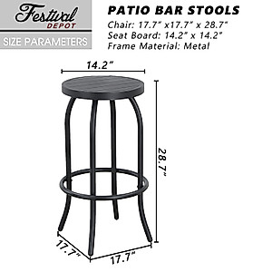 Sports Festival Patio Bar Stools set of 2 Small Round Top Metal Outdoor Furniture Bistro Backless Chair with Adjustable Feet Knob for Industrial Design Garden Porch Poolside Deck Backyard Club (Black)