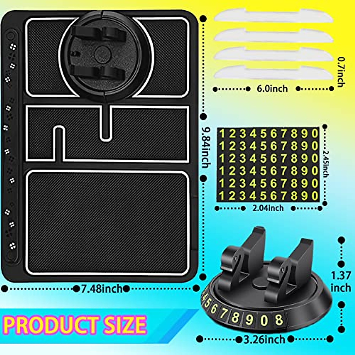 Non-Slip Phone Pad for 4-in-1 Car Non Slip Phone Pad for Car Universal 360°Rotation Dash Holder Multifunctional Car Dashboard Organizer Tray Anti Slip Mat Sticky Pad Gift Bumper Strip (Red)