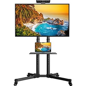 Mobile TV Stand Rolling TV Stand with Wheels for 32-85 Inch LED LCD Flat Curved Screens TVs, Height Adjustable Portable Cart Trolley Floor Stand with Shelf for Home Office