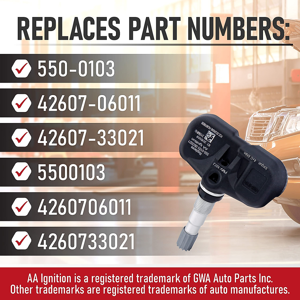 Replacement TPMS Sensor - Compatible with Toyota, Lexus and Scion - Replaces 550-0103, 42607-06011, 42607-33021 - 315mhz - Tacoma, Camry, Avalon, 4Runner, GX460 - Tire Pressure Monitoring System