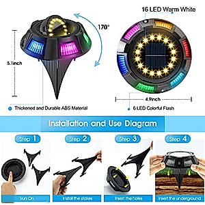 Solar Ground Lights, Solar Garden Lights Waterproof, Upgraded 22 LED Bright Outdoor Color Changing in-Ground Lights, Landscape Solar Disk Lights for Pathway Yard Deck Patio Lawn, 8 Pack Warm light