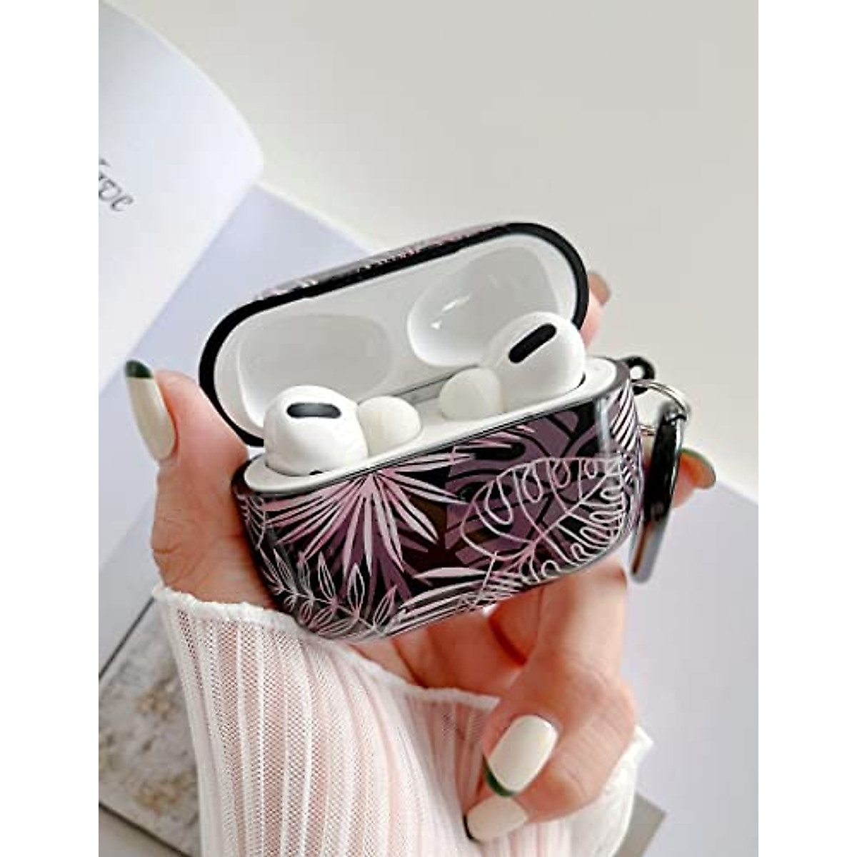 Flower Case Compatible with Apple AirPods Pro Floral, Leaf Smooth Design Cute Kawaii Protective Case Anti-Fall Headphone Case for Airpod Pro Case (AirPods Pro, Rose Gold Leaf)