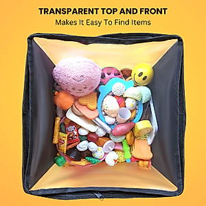 SAM AND MABEL Portable 2-Pack Cube Storage Bins - 27L PVC Boxes with Transparent Top and Sides - Durable and Foldable Multipurpose Storage for Toys, Clothes, Deco (Black)