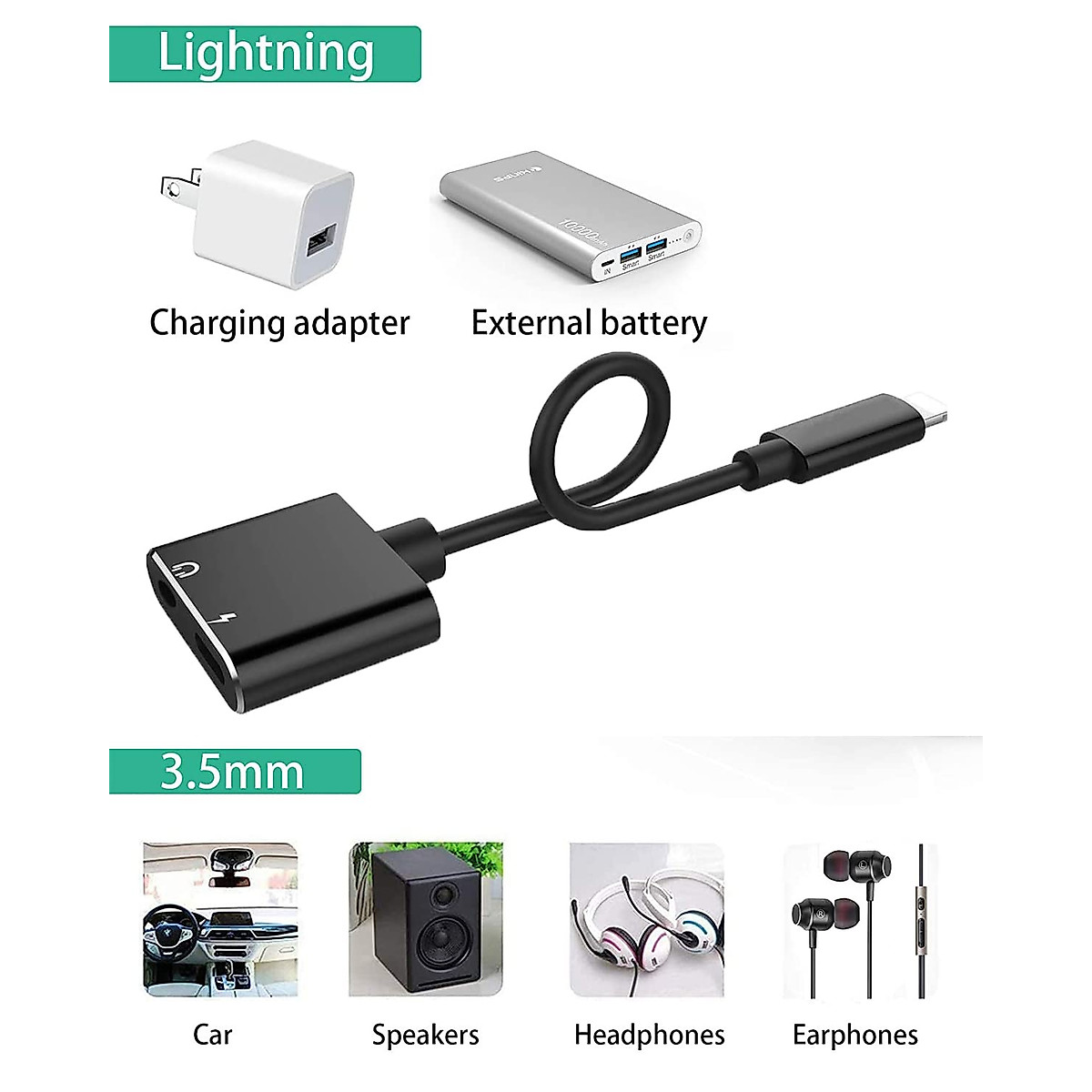 [Apple MFi Certified] iPhone Headphone Adapter, 2 in 1 Lightning to 3.5mm Aux Audio and Charge Jack Adapter Splitter Dongle for iPhone 14 13 12 11 Pro Max XS XR X 8 7 6 iPad, Support iOS 16