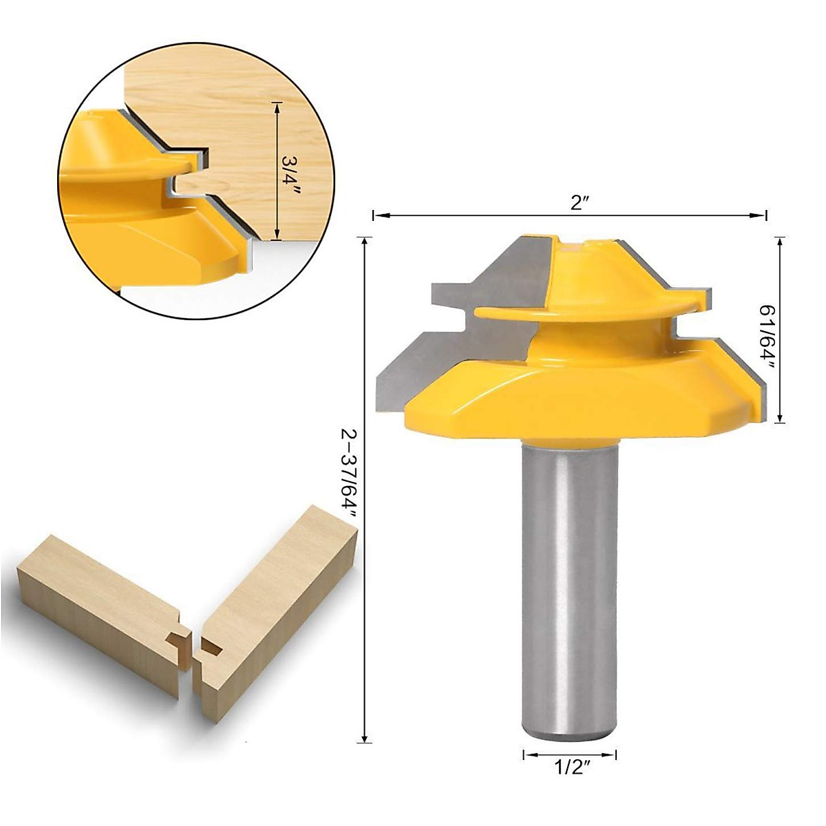 Lock Miter 45 Degree Joint Router Bits + 2Pcs Tongue and Groove Set [1/2-Inch Shank], APLUS 45° Lock Mitre Glue Joint Router Bit + Router Bit Set 3 Teeth T Shape, Wood Milling Cutter Woodworking Tool