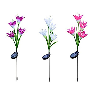 3PCS Lily Flower Solar Light Colorful LED Lawn Lamp Outdoor Decorative Artificial Flower Night Light for Home Garden Wedding Decor