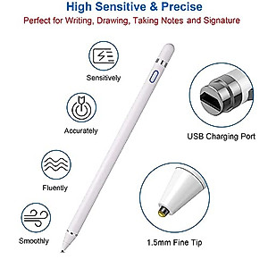 Rechargeable Active Stylus Pencil Compatible for Apple iPad,Stylus Pens for Touch Screens,Fine Point Stylist Compatible with iPhone iPad Pro Air Mini and Other Tablets (White)