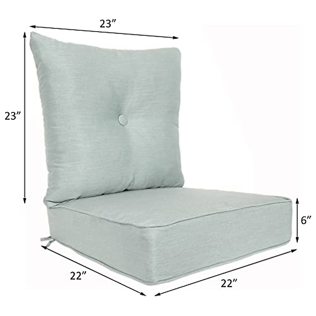 RULU Patio Cushion Outdoor/Indoor Sunbrella, Seat 22x22x6 inch + Back 23x23x7 inch, 2 Count (Pack of 1), Cast Mist