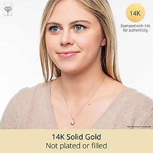 MAX + STONE 14k Yellow Gold 10mm Round Solitaire Cubic Zirconia Pendant Necklace for Women with 18 Inch Box Chain