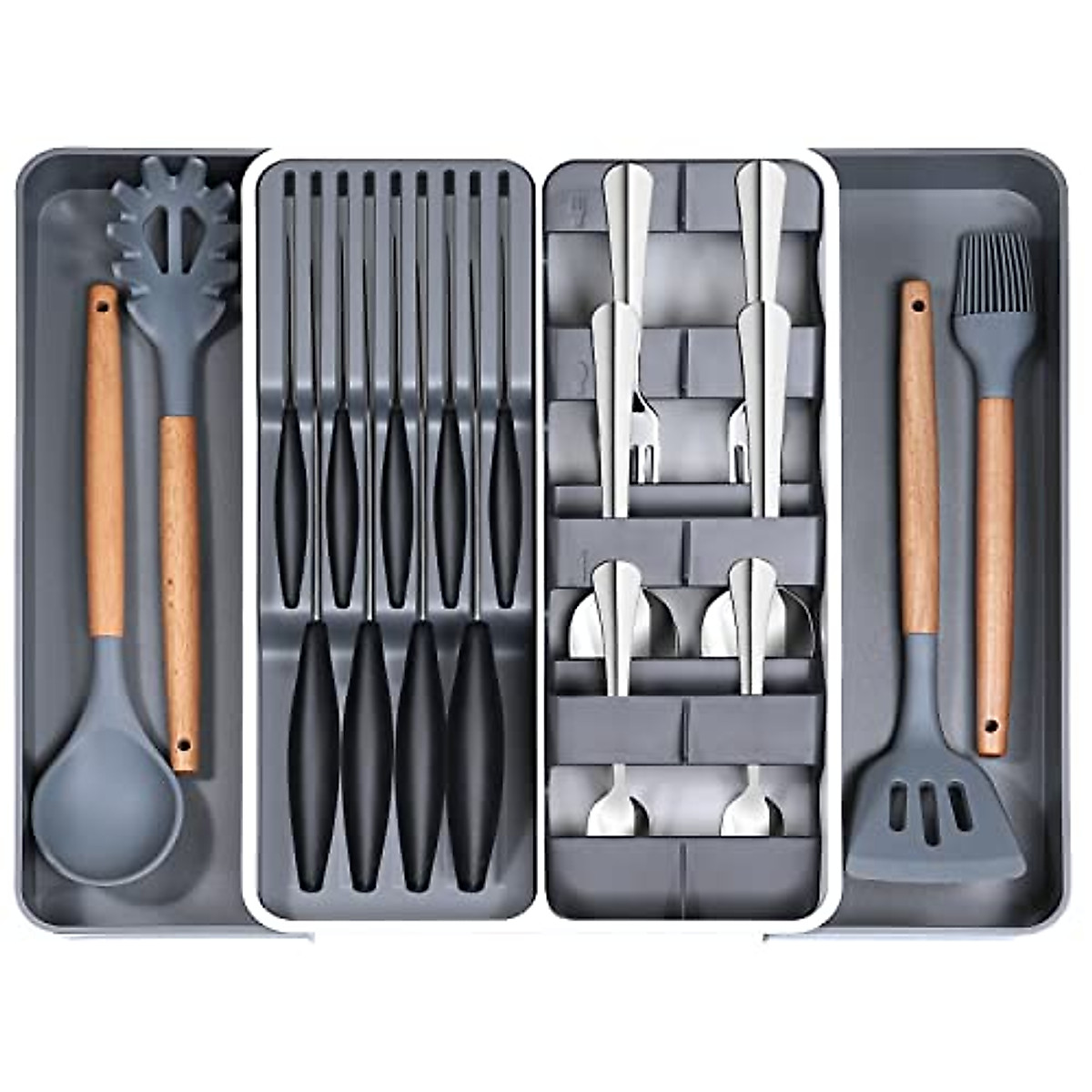 Kitchen Drawer Organizer, Silverware Flatware Organizer, Large Expandable Cutlery Organizer & Knife Drawer Organizer, Kitchen Utensil Drawer Organizer