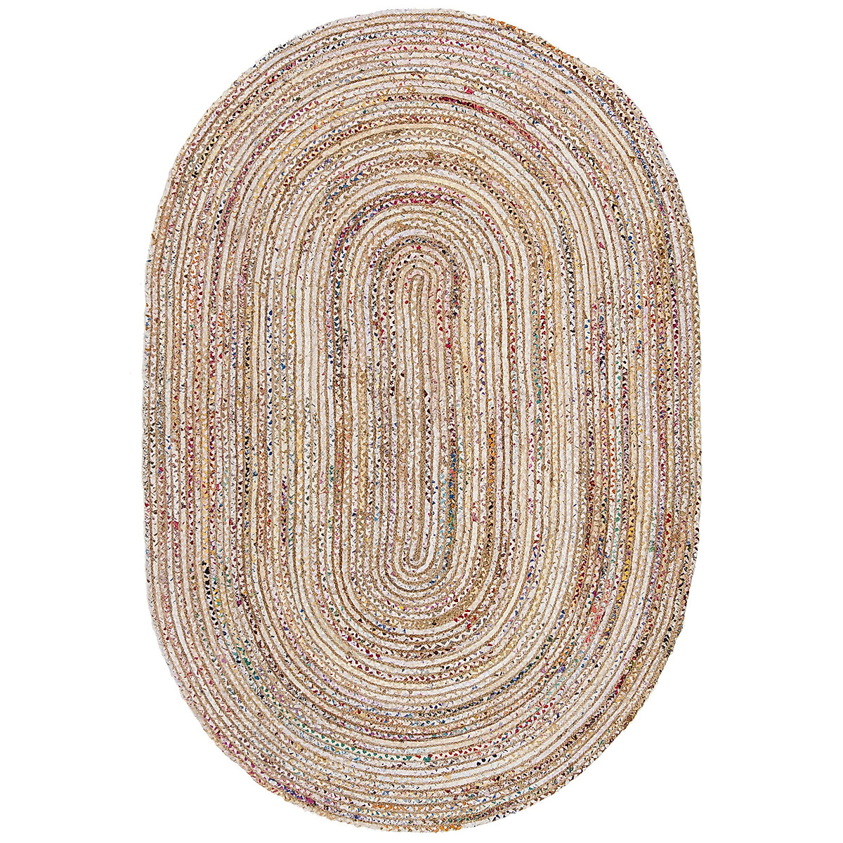 SAFAVIEH Cape Cod Collection Area Rug - 3' x 5' Oval, Beige & Multi, Handmade Boho Braided Jute & Cotton, Ideal for High Traffic Areas in Living Room, Bedroom (CAP202B)