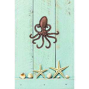 Stonebriar Cast Iron Octopus Decorative Wall Hook, Unique Nautical Design, Multiple Hooks , Bronze