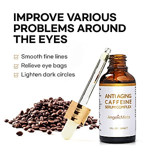 AngelicMisto Caffeine Eye Serum, Caffeine Eye Cream for Dark Circles and Puffiness, Eye Serum Under Eye Treatment, Anti Aging Eye Cream for Wrinkles, Dark Eye Bags and Circle Remover 1oz