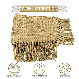 Rustic Farmhouse Throw Blanket - 50x60 Inches Sand Brown Cotton Honeycomb Woven Boho Blankets Soft and Cozy Throws with Decorative Tassels