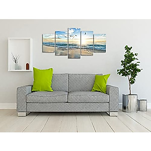 Biufo Seascape Canvas Wall Art Paintings Sunrise at Sea Print Picture Beach Ocean Artwork for Office Bedroom Living Room Wall Decor (Small)