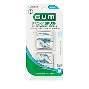 GUM Proxabrush Go-Betweens Refills - Wide - Compatible with GUM Permanent Handle - Reusable Interdental Brushes - Soft Bristled Dental Picks, 16ct