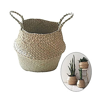 ifundom Flower Pot Woven Seagrass Belly Basket, Open Storage Basket, Laundry Basket, Picnic and Straw Beach Bag, Flowerpot Decoration Plants Pots