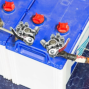 Tallew 8 Pcs Battery Terminal Connectors Quick Release Disconnect Car 4 Way Connector Clamps Positive Negative with Allen Wrench Washers Compatible with SAE/JIS Type A Posts