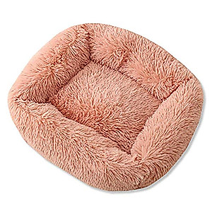 Bed Xs Size Warm Winter Square Super Soft Sleeping Dog Bed Long Plush Washable Cat Mat Basket Puppy House 1Pcs Shrimp Pink