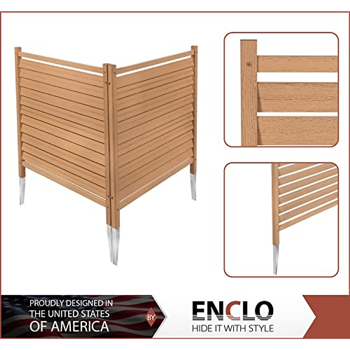 Enclo Privacy Screens EC18011 4ft H x 3ft W Waverly Outdoor Privacy Fence Panel Screen No Dig WoodTek Vinyl Louvered Kit (2-Pack), Cedar Color