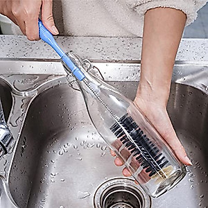 Bottle Cleaning Brush, 17 Inches Extra Long Handle Water Bottle Brush, Flexible Bendable Cleaner for Washing Narrow Neck Bottles, Wine Decanter, Kombucha, Pipes, Beer Brewing Supplies, 2 Pack