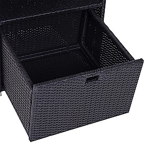 Outsunny Valet Pool Towel Rack, Waterproof PE Plastic Rattan Wicker Storage Organizer, Indoor Outdoor Spa, and Hot Tub Accessory Storage, 2 Shelves, 1 Basket Drawer, Espresso