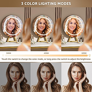 KAI-ROAD Makeup Vanity Desk with Mirror and Lights - Small White Vanity Table with Chair, Power Outlet, Modern Make Up Vanitys Desks Set, Dressing Table for Girls Bedroom