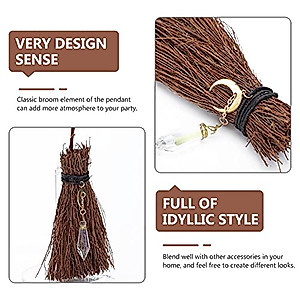 NOLITOY 5 Pcs Broom Pendant Halloween Party Decor Mini Straw Broom Broomstick Ornament Crystal Broom Ornament Witches Accessories Mini Branch Broom Dollhouse Broom Iron Cake Craft Supplies