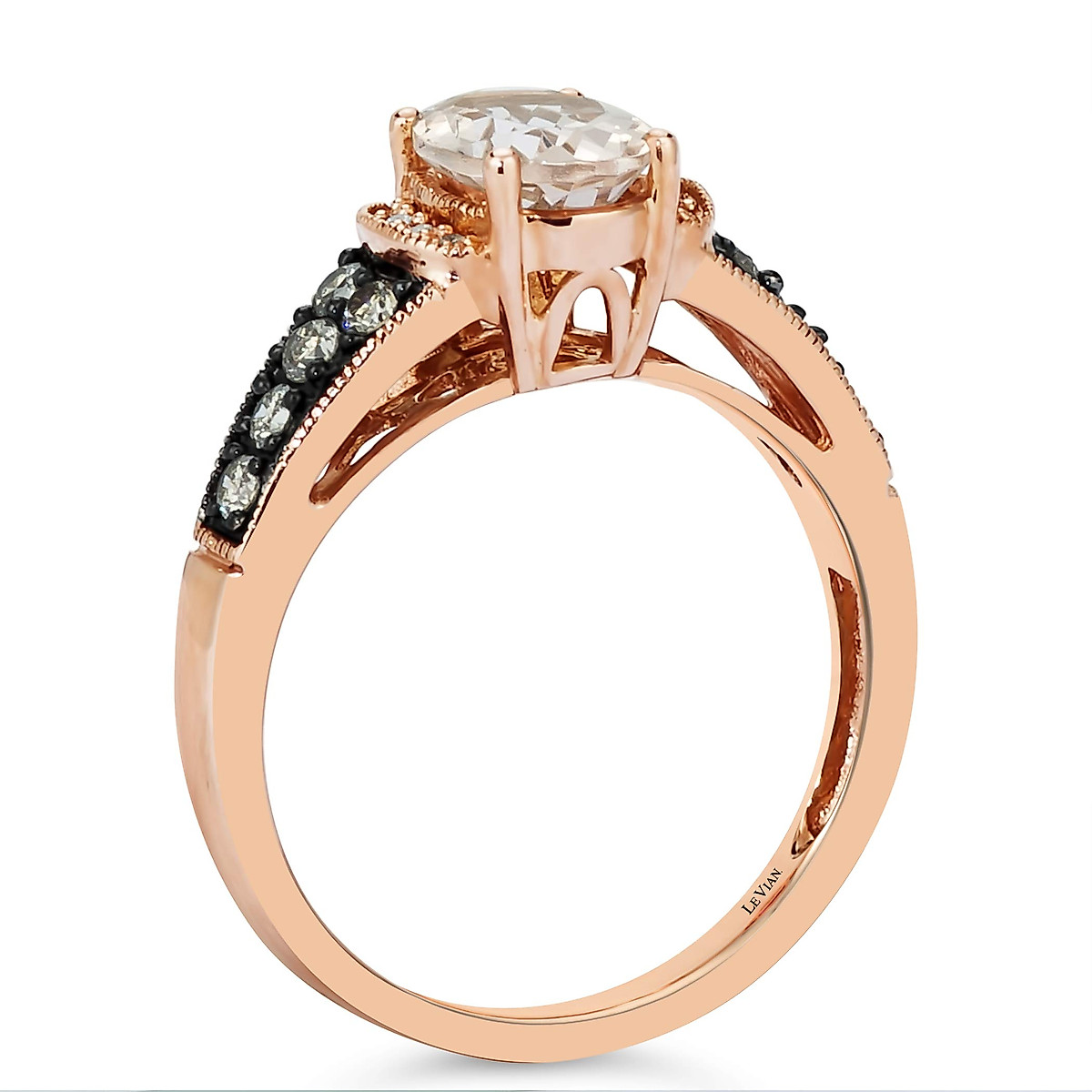LE VIAN 1/4 Carat Diamond and 0.90 Carat Oval Morganite Milgrain Ring for Women in 14k Rose Gold (Fancy Brown/H-I, SI1-SI2, cttw) Promise Anniversary Ring Size 8.5 by LeVian